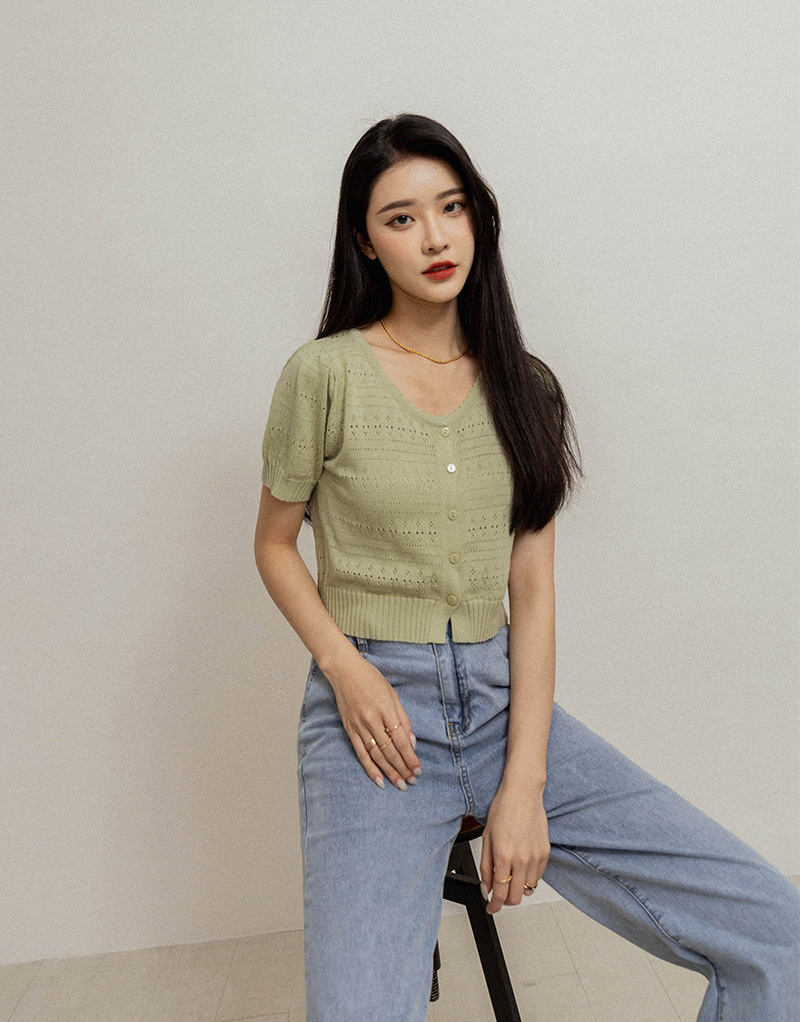 氣質短版微簍空薄針織上衣 - SEOUL MATE 首爾妹