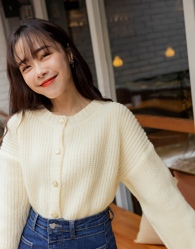 好感糖果方釦針織毛衣 - SEOUL MATE 首爾妹