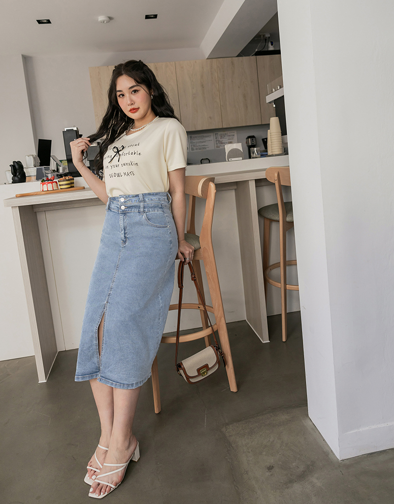 -5KG美腿系列-雙釦開岔牛仔裙 - SEOUL MATE 首爾妹
