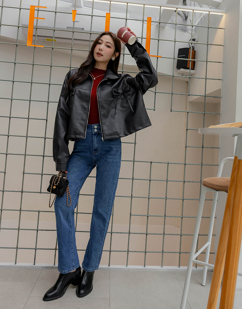 -5KG收腹雙扣直筒牛仔褲 - SEOUL MATE 首爾妹